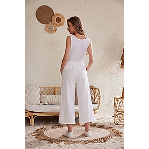 BCOFUI Womens Linen Wide Leg Pants High Waisted Drawstring Baggy Loose Beach Trousers with Pocket