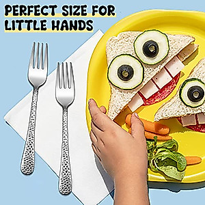 Stainless Steel Kids Forks, E-far 6-Piece Toddlers Forks Safe for Preschooler/Children, Hammered Adult look & Small Size, Rust Free & Dishwasher Safe