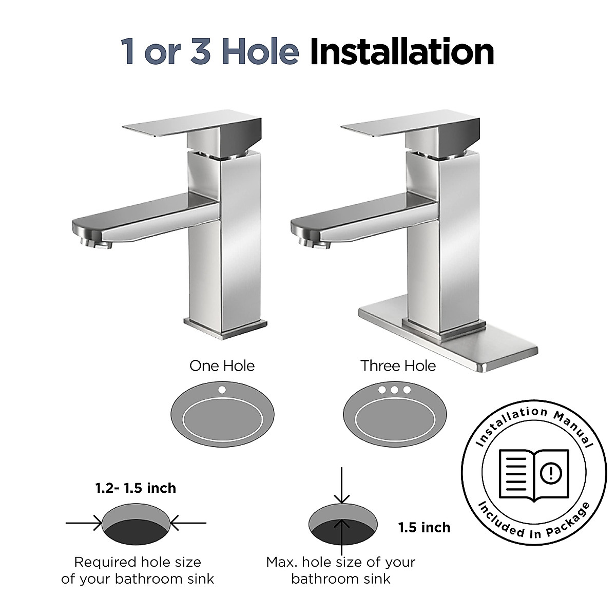 Bathroom Faucet Single Handle 1 or 3 Hole Bathroom Sink Faucet with Glass Soap Dispenser and Towel Hook 304 Stainless Steel, Brushed Nickel
