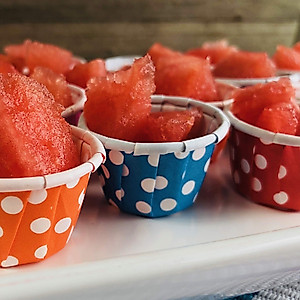 Outside the Box Papers Mini Paper Taster Cups - Sample .5 Ounce Souffle Cups - Red Orange Yellow Green Polka Dot - 250 Pack