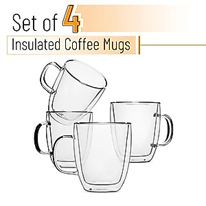 BTaT- Double Wall Glass Coffee Mugs, 16 oz, Set of 4, Double Glass Coffee Cups, Double Wall Coffee Mugs, Double Insulated Coffee Mugs, Clear Latte Mugs, Glass Coffee Mug, Clear Mugs