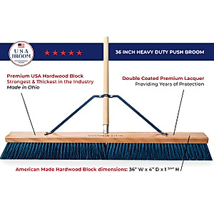 USA Broom 36 in Heavy Duty Push Broom Outdoor Sweep Ashpalt/Concrete Stiff Bristles, USA Steel Brackets, Stainless Steel Hardware, No Plastic 100 Percent Made in The USA