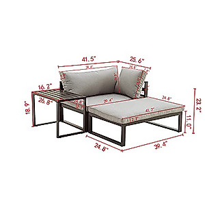 LOKATSE HOME 3-Piece Patio Furniture Outdoor Conversation Set Sectional Corner Sofa Metal Steel Couch Armrest Chair and Side Coffee Table, Grey