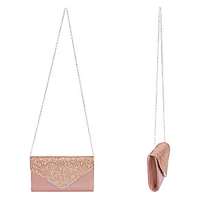 DIGOGO Sequins Flap Evening Purse Envelope Shaped Clutch Purse Chain Crossbody Shoulder Bag for Wedding Party Prom Ball Pink