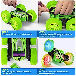 Flymevac Remote Control Car, 360° Rotating RC Stunt Cars with Wheel lights and headlights,4WD 2.4Ghz Double-Sided Fast and Flips RC Cars for 6-12 Year Old Kids Xmas Toy Cars Gift for Boys Girls(Green)