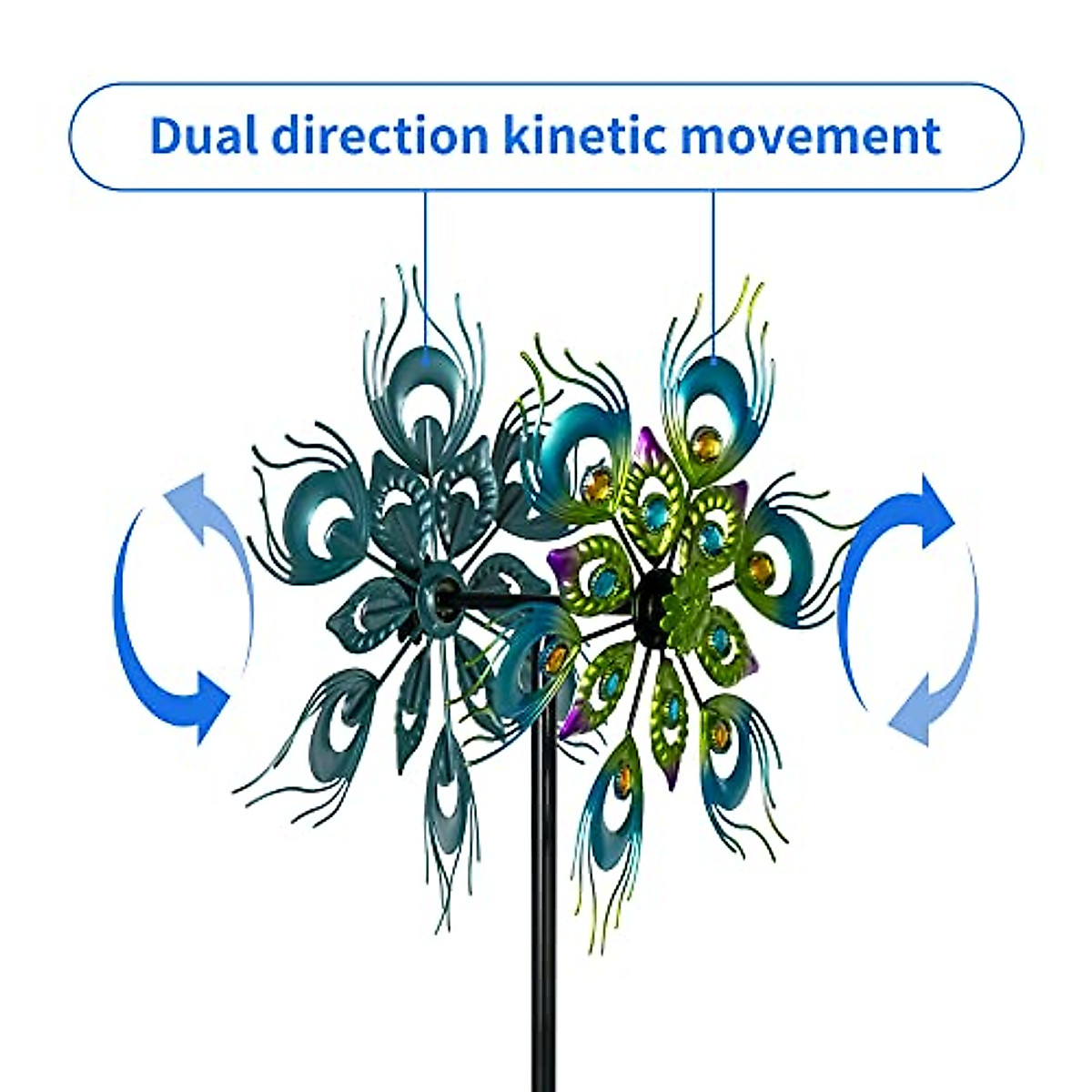 Roaming Light Peacock Wind Spinner, 48Inch Double Wind Sculpture, Kinetic Wind Spinners Outdoor Metal Stake Yard Spinners, Garden Wind Catcher Wind Mills, Wind Spinners for Yard and Garden