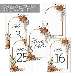 Indie Autumn Floral Table Numbers/Set Of 28 Wedding Table Number Cards / 4" x 6" Indie Botanical Design/Made In The USA