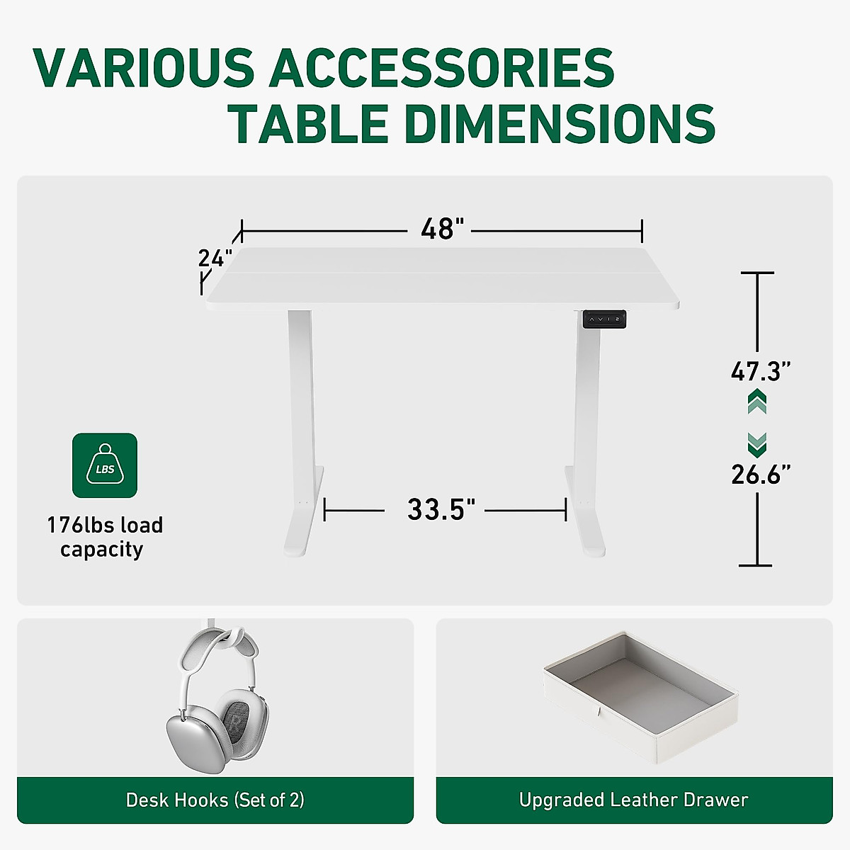 FEZIBO 48 x 24 Inches Standing Desk with Drawer, Adjustable Height Electric Stand up Desk with Storage, Sit Stand Home Office Desk, Ergonomic Computer Desk, White