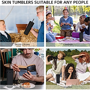 Futtumy Skinny Tumblers with Lids and Straws, 16Oz Matte Black Tumbler, Reusable Pastel Acrylic Tumblers, Double Wall Tumblers, Plastic Coffee Tumbler for Cold Hot Drinks, DIY Cups (Black, 1Pcs)