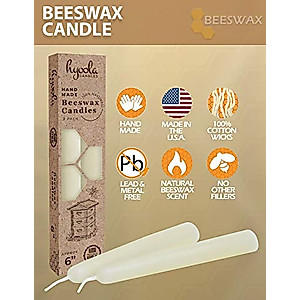 Hyoola 6" Beeswax Taper Candles - 6 Hour Burn Time - White Beeswax Candles - 2 Pack