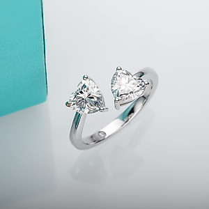 AnuClub Adjustable Moissanite Heart Statement Ring 2cttw D Color Lab Created Diamond 14K Gold Plated Sterling Silver Unique Eternity Wedding Promise Anniversary Band Ring, Christmas Gift for Women