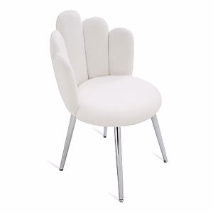 BOWTHY Vanity Chair for Makeup Room - Midcentury Modern Accent Chair for Living Room Bedroom, Velvet Chair with Back Support and Metal Legs (White)