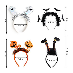 Crazy Night 4 Pack Halloween Headbands, Bat Spider Ghost Pumpkin Which Head Wears for Halloween Party Cosplay Decoration
