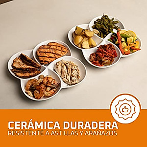 Bruntmor 8.5 inch Ceramic 4-Section Stackable Serving Tray in White, Set of 2 Appetizer, Snack, Dessert Platters | Reusable, Perfect for Dinner Party, BPA-Free, Oven and Dishwasher Safe