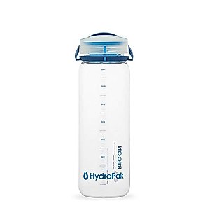 Hydrapak Recon - 50% Recycled Plastic Water Bottle, Eco Friendly & BPA Free, Smooth Flow Twist Cap, Easy Carry (32 Oz, Clear/Navy & Cyan)