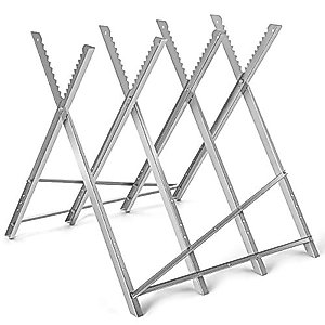 Goplus Portable Folding Sawhorse, Adjustable Steel Sawbuck for Firewood, Heavy Duty 220 lbs Sawhorse Work Table, Lightweight Log Wood Cutting Saw Horses Stand