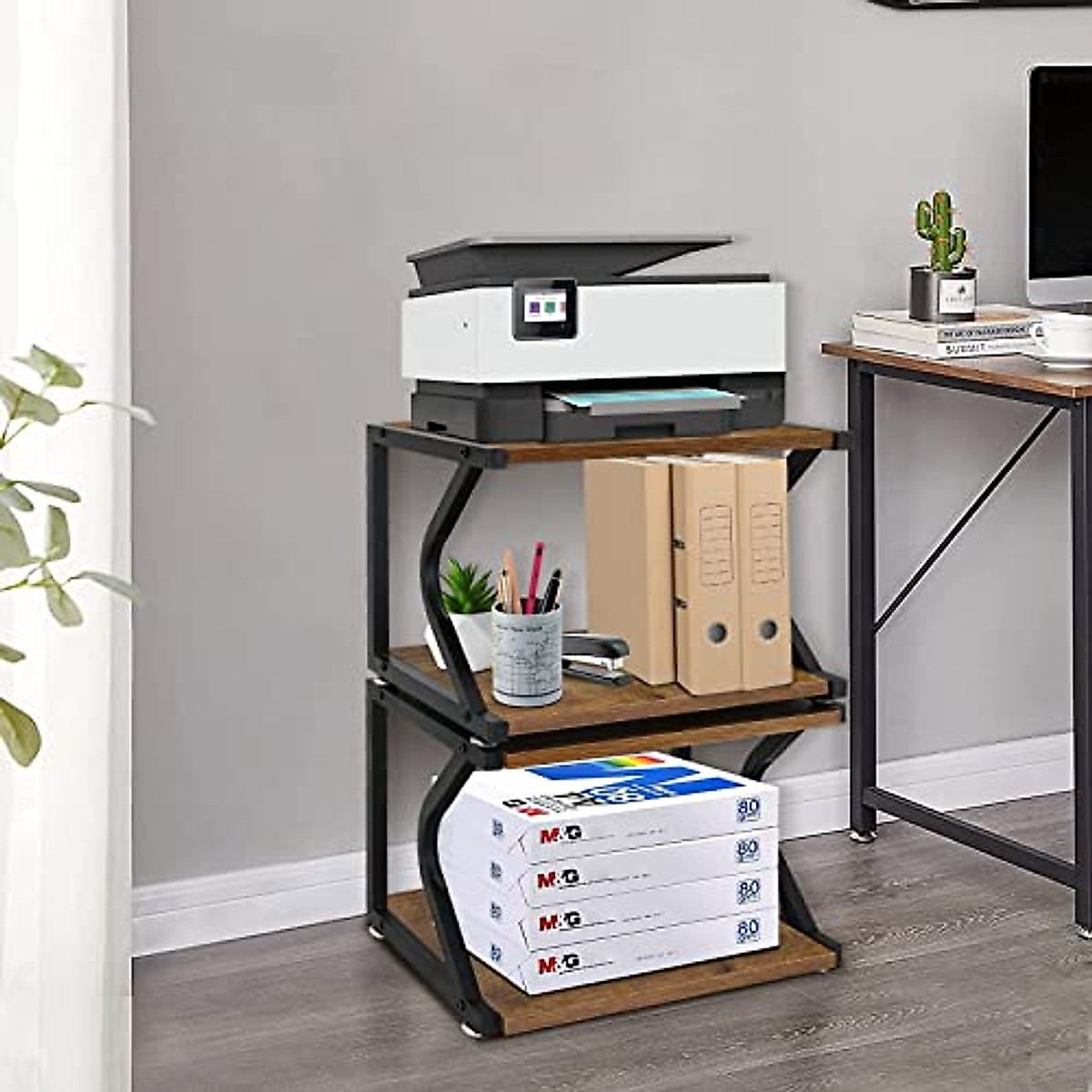 Unistyle Printer Stand with Anti-Skid Pads for Space Organizer,Desktop Stand for Printer as Storage Shelf, Book Shelf, Double Tier Tray for Home Office Organization