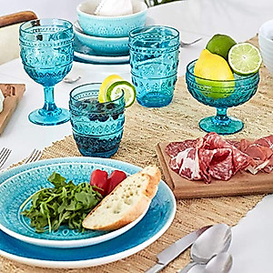 Euro Ceramica Fez Collection Drinkware and Glasses, 12oz Old Fashion Set of 4, Teardrop Mandala Design, Turquoise