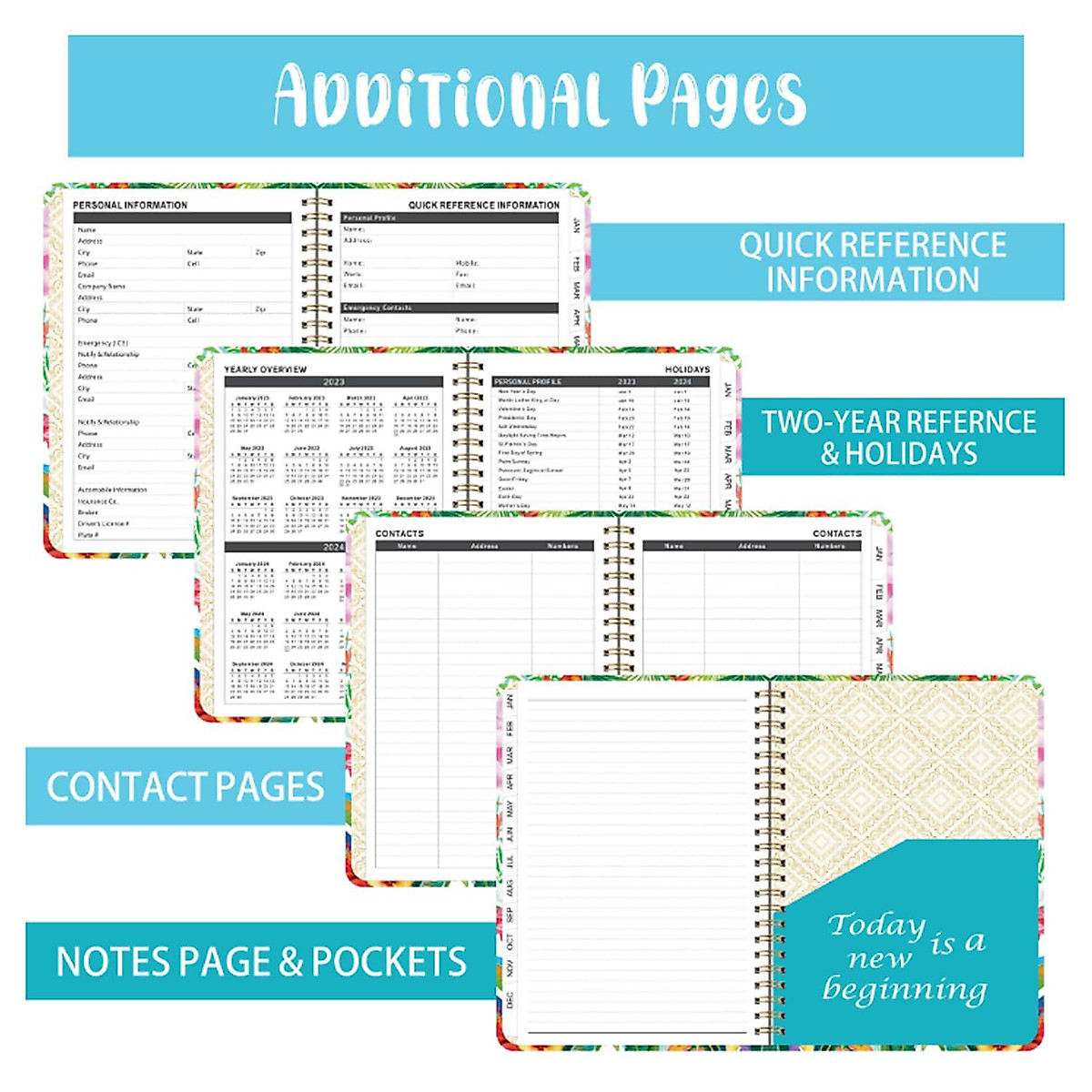 2023-2024 Planner - Weekly & Monthly Planner with Monthly Tabs, July 2023 to June 2024Daily Planner Yearly Agenda Calendar Organizer, Hardcover Elastic Closure (Bird01)