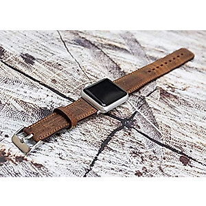 VENOULT iWatch Series 9, Ultra 2 Compatible Apple Watch Bands for Man or Women 49mm, 48mm, 47mm, 45mm, 44mm, 41mm, 40mm, Series 9-1 Dark Brown Genuine Leather Bull Strap, HANDMADE