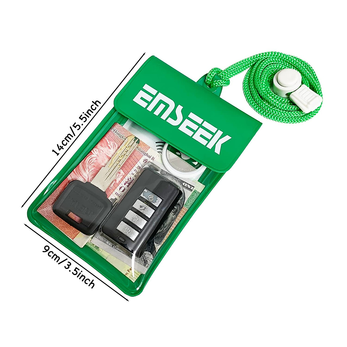 EMSEEK Waterproof Wallet Waterproof Car key Fob Holder Pouch Surf Dry case For Key Cash Cards ID Driver License(Green)