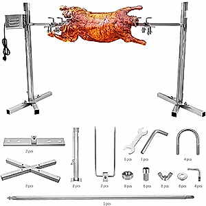 iMeshbean Barbecue Grill 50-70KGF Stainless Steel Large Grill Rotisserie Spit Roaster Rod Charcoal BBQ Pig Chicken 15W Motor Kit for Outdoor Cooking Meat