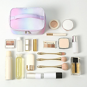 KITENROM Makeup Bag Preppy Cosmetic Bag Small for Women Toiletry Bags Pouch Organizer Rainbow Gradient Pink