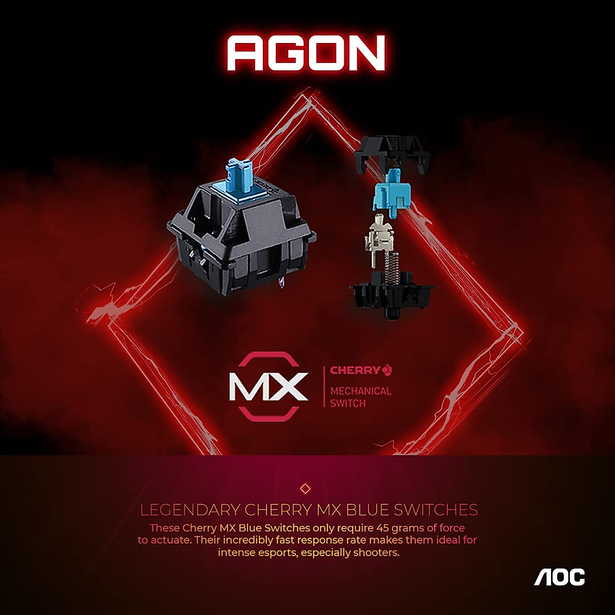 Agon Tournament-Grade RGB Gaming USB 2.0 Type-A Mechanical Keyboard, Cherry MX Blue Switches, NKRO, Dedicated Macro & Multimedia Buttons, Light FX Sync, G-Tools Software (AGK700)