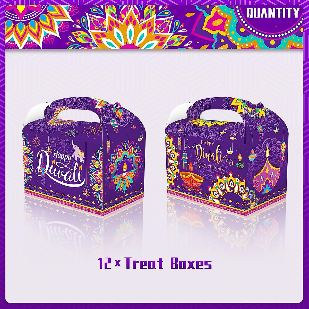 KYMY Diwali Treat Boxes, 12pcs Happy Diwali Goodie Candy Gift Boxes for Snack Sugar Chocolate, India Festival of Lights Gift Boxes, India Festival Party Favor for Diwali Decorations