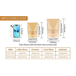 50 Pcs Stand Up Kraft Paper Bags with Window, Resealable Zip Lock Food Storage pouch,dog treat bags,Bakery Bags coffee bags candy bags sealable small business 5.5 x7.9 Inch, (Medium 5.5 * 7.9 Inch)