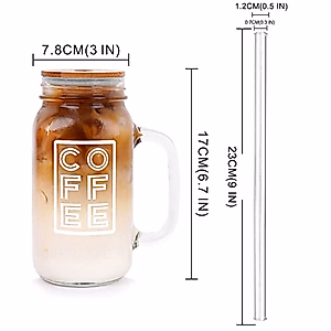 Mason Jar Iced Coffee Cup with Lid and Straw, 24oz Regular Mouth Mason Jars with Handle Glass Coffee Drinking Glasses Tumbler Reusable Boba Cups Bottles for Iced Coffee Cups for Travel Office Home