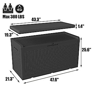 Greesum 100 Gallon Resin Deck Box Large Outdoor Storage for Patio Furniture, Garden Tools, Pool Supplies, Weatherproof and UV Resistant, Lockable, Black