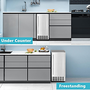 Joy Pebble Nugget Ice Maker Machine,Commercial Under Counter Ice Machine, Stainless Steel Built-in Freestanding Ice Maker,66Lbs/Day,Self-Cleaning & 24H Timer Ice Machine for Bar/Cafe/Business