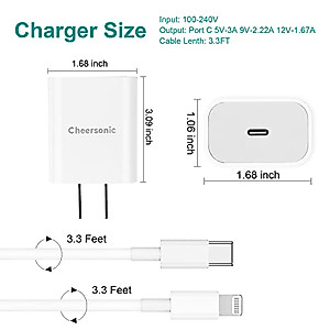 iPad Charger iPhone Charger, 20W USB C Fast Charger Plug, USB C Power Delivery Charging Adaptor Type C Wall Charger Adapter with 3FT USB C Cable for iPhone 14/14 Pro/14 Pro Max/13/Mini/Airpod