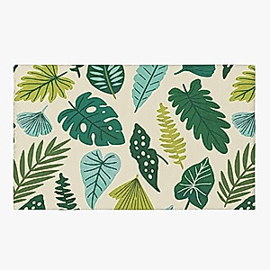 Tropical Plant Green Leaves Area Rug, Abstract Leaves Leaves Home Decor Rug, Easy Clean Carpet with Anti-Slip Backing Durable Not Falling Off for Bedroom Living Room Dining Room Office 5ftx3.3ft