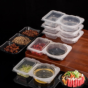 Reusable Snack Packs 2 Compartments, Snack Packs Containers Reusable, Double Condiment Containers with Lids, Portable Reusable Sauce Container,for Condiment, Dip, Sauce, and Snacks(15pcs)