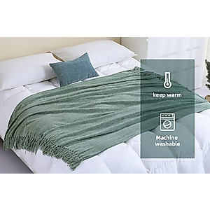 Bangya Sage Chenille Throw Blanket Soft Cozy Woven Fringe Tassel Throw Blenket for Sofa Couch Bed Home Living Room Decor (Sage,50" X 60")
