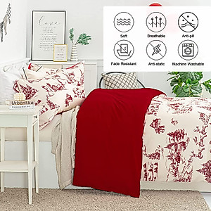 Yiran Red Christmas Duvet Cover Set with 2 Pillowcases,Cream Pink Christmas Deer Snowman Village Duvet Cover with Zipper Closure,Soft Microfiber Bedding Set Queen 90”×90”