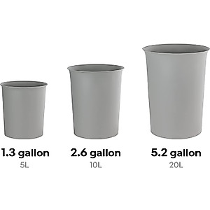 carrotez Open Top Waste Basket, Office Trash can, Small Plastic Garbage Container Bin for Bathroom, Kitchen, Bedroom, Under Desk, Dorm, 5.2 Gallon - Grey