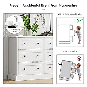FACBOTALL Modern 6 Drawer Double Dresser, White Dresser Wood Dresser, Wide Chest of Drawers with Deep Drawers & Mental Double Handles for Hallway Living Room