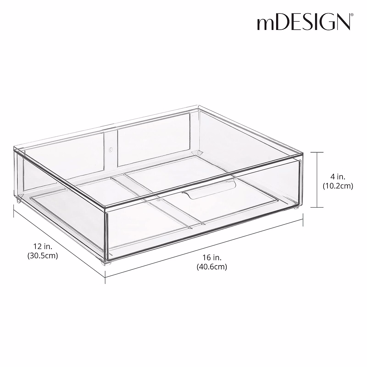 mDesign Wide Plastic Stackable Bathroom Storage Organizer Bin with Pull Out Drawer for Cabinet, Vanity, Shelf, Cupboard, Cabinet, Countertop, or Closet Organization - Lumiere Collection - Clear