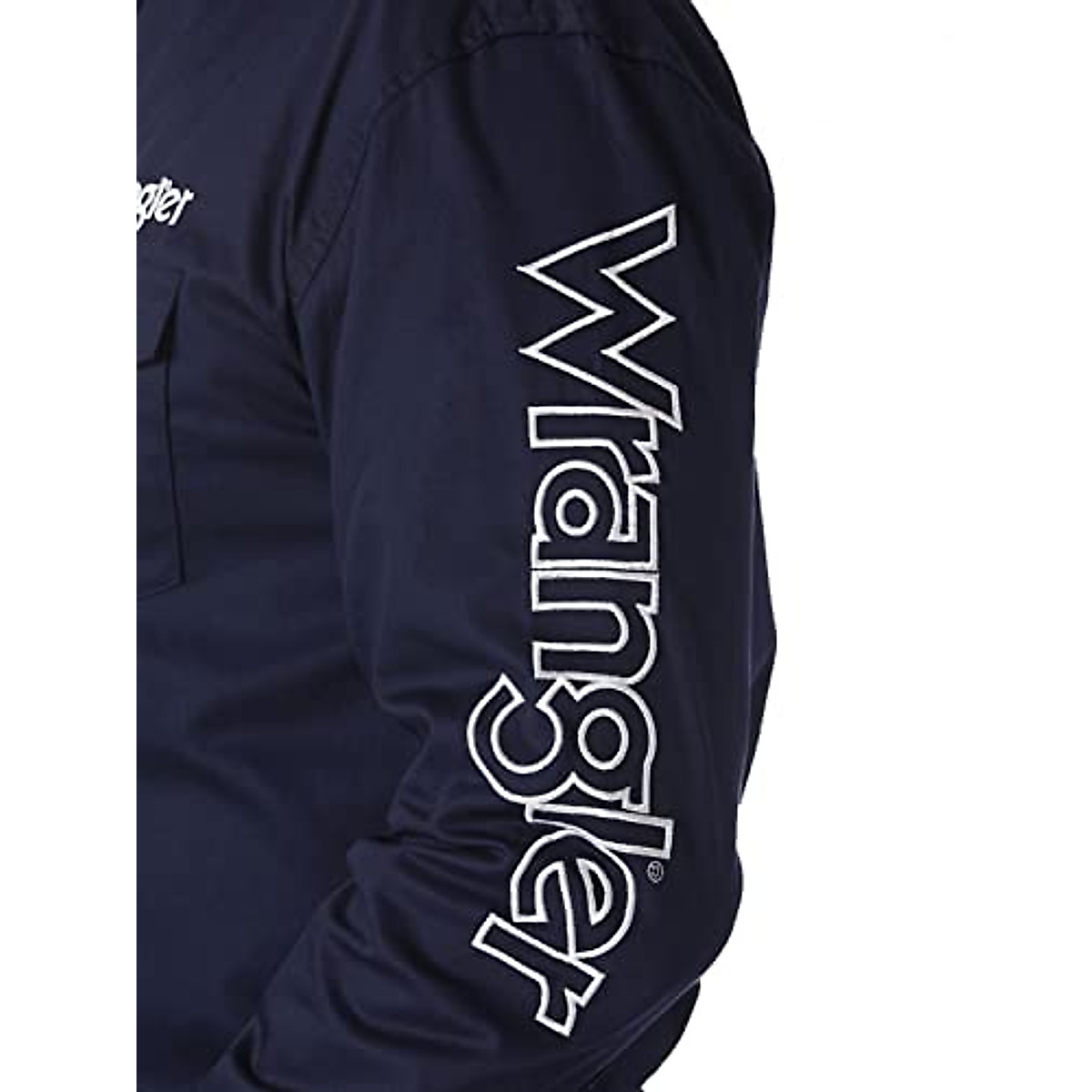 Wrangler mens Western Logo Two Pocket Long Sleeve Button Down Shirt, Navy, Large US