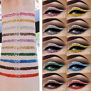DNM 10 Color Liquid Glitter Sparkle Eyeliner Liquid Makeup Set delineadores de colores para ojos, Glitter Shimmer Metallic Liquid Eyeliner Liner Colorful Set Green Silver Eye Glitter eyeliner Pencil