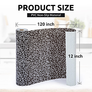 FIFTY FEET 12X120 Inch Shelf Liner with Scissor & Tape Measure for Kitchen Cabinets, PVC Drawer Liner for Dresser Non-Slip Bathroom, Non-Adhesive Cabinet Liner Washable (Black Crack)