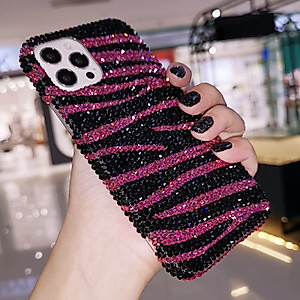 Crystal Rhinestone Phone Cases Bling Sparkle Phone Cases Fuchsia/Black Strips Zebra crystal Phone Cases Customize Gifts
