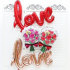 Dzrige 42 Inch Love Foil Balloons 4 Pcs Love Letter Balloons Giant Champagne Gold and Red Love Balloons Banner for Romantic Wedding Bridal Shower Birthday Party Valentines Day Gift Decorations