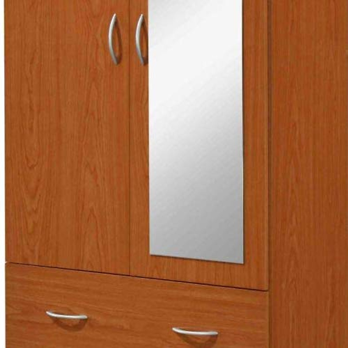 Hodedah Two Door Wardrobe with Two Drawers and Hanging Rod plus Mirror, Cherry