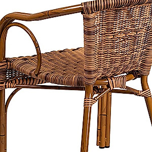 EMMA + OLIVER Brown Rattan Patio Chair with Dark Red Bamboo-Aluminum Frame