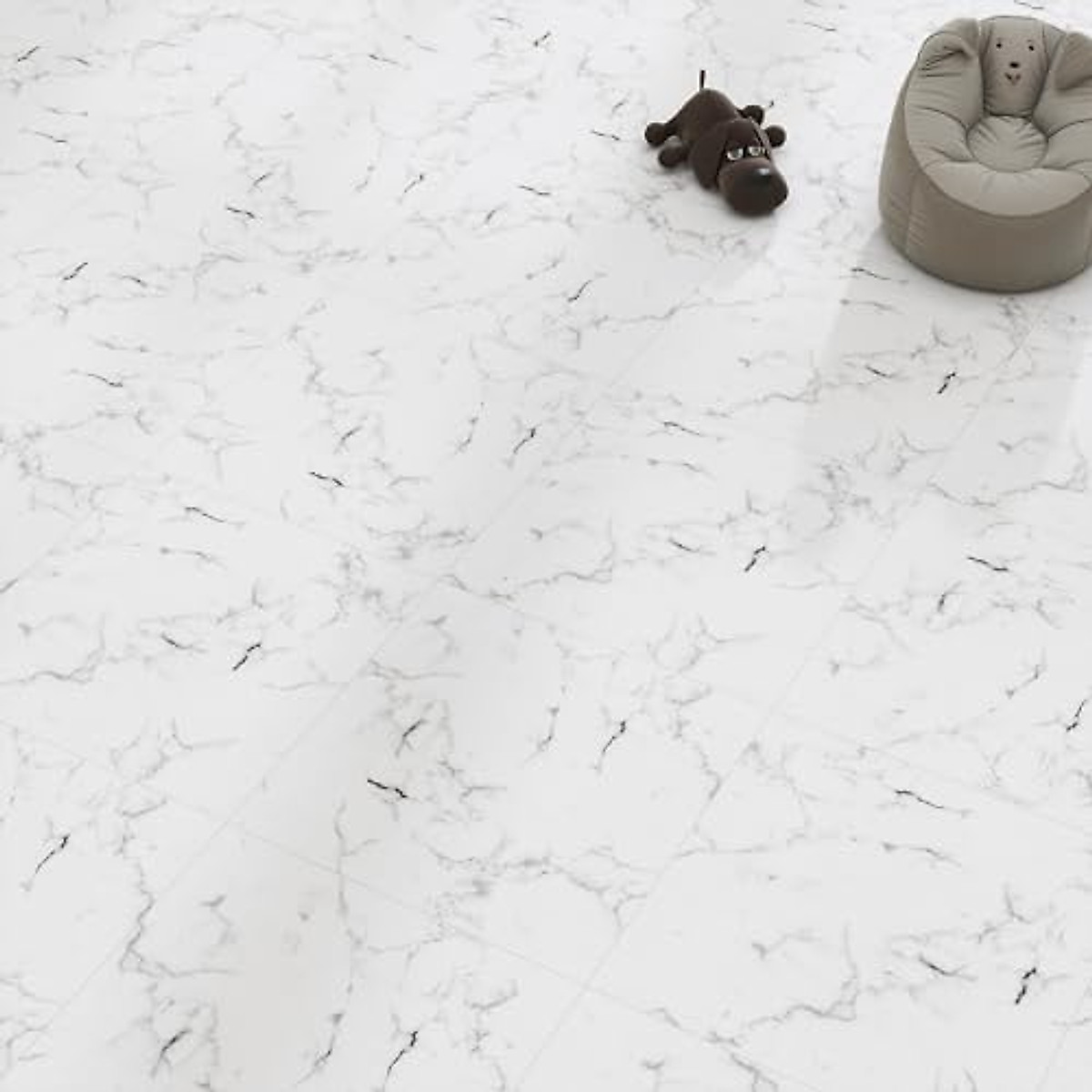 Mysflosy Peel and Stick Floor Tiles, Self Adhesive Waterproof Vinyl Flooring, 12''x12'' White Marble Pattern DIY Floor Sticker for Kitchen, Bathrooms & Bedroom, 20 Tiles