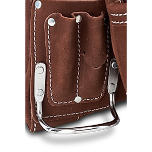 AWP 10-Pocket Suede Tool Pouch | Durable General Construction Leather Tool Pouch | Brown